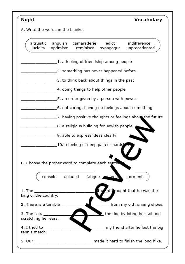 Elie Wiesel "Night" worksheets | Made By Teachers