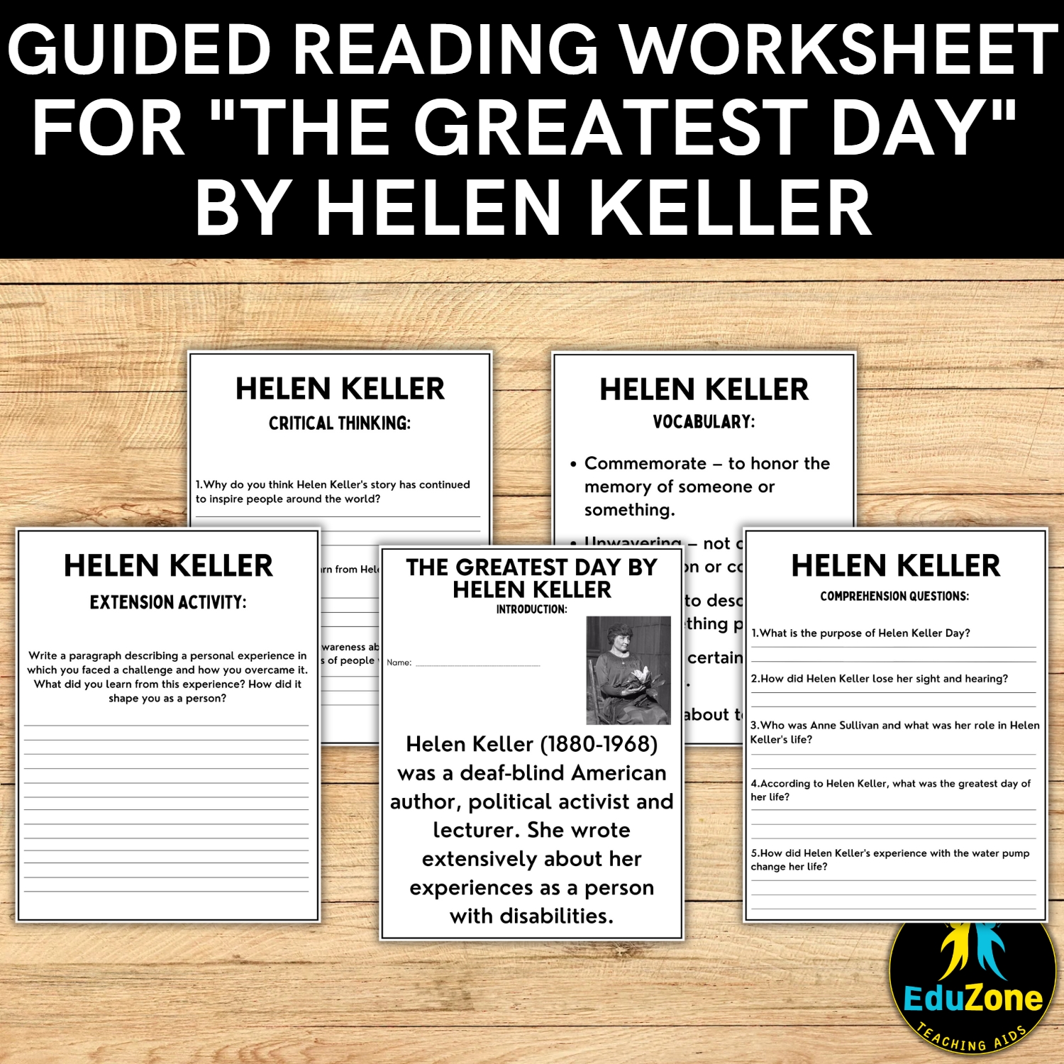 Middle School Guided Reading Worksheet for "The Greatest Day" by Helen ...