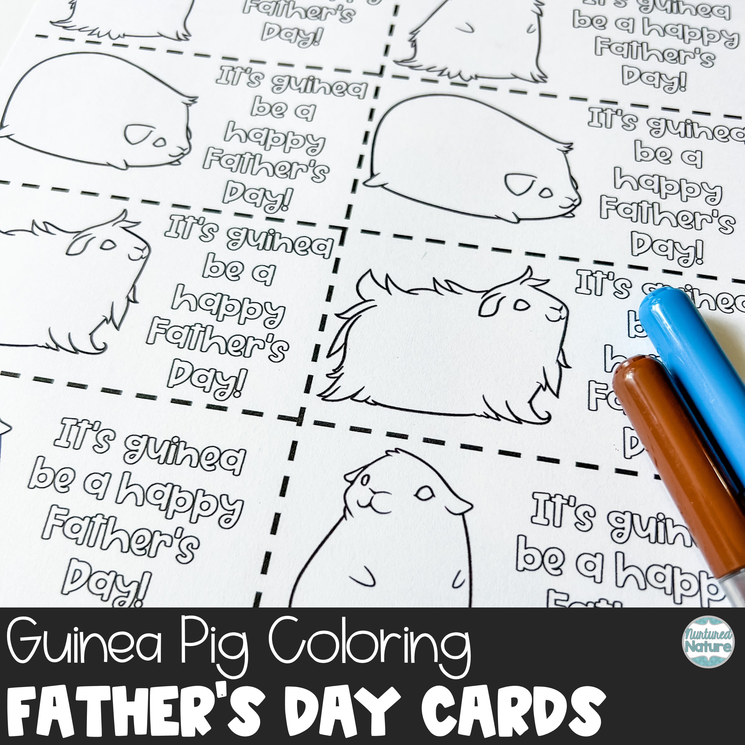 Father’s Day Coloring Cards - Guinea Pigs - Printable Gift Tags for ...