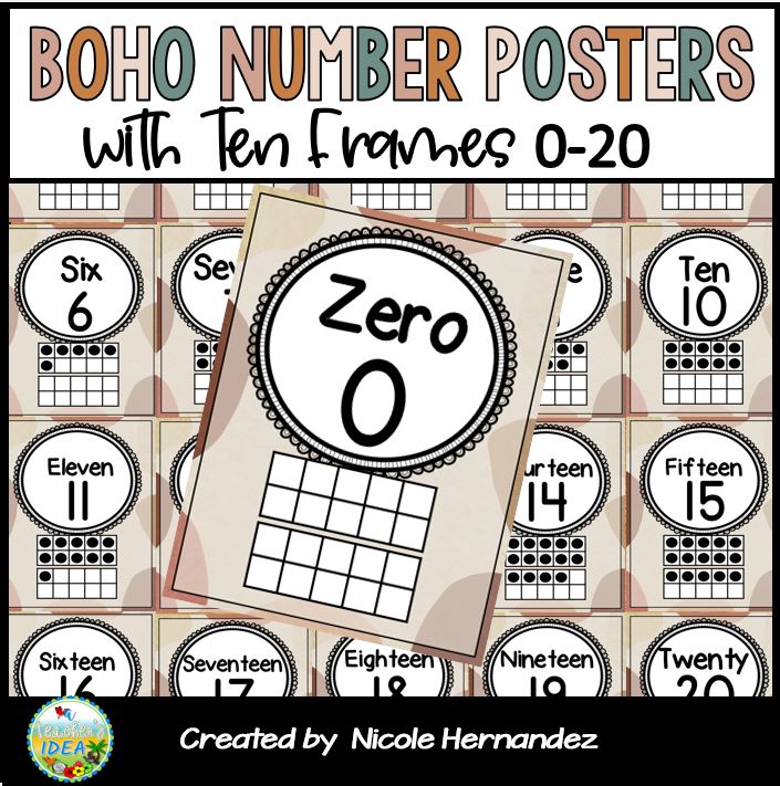 BOHO Classroom Decor Number Posters with Ten Frames 0 - 20 | Made By ...