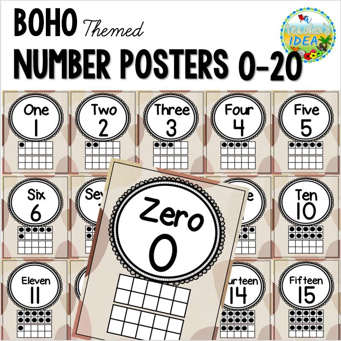 BOHO Classroom Decor Number Posters with Ten Frames 0 - 20 | Made By ...