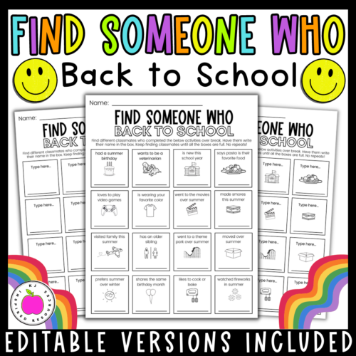 Back to School / After Summer Break - Find Someone Who Editable ...