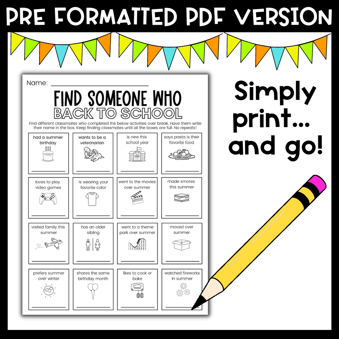 Back to School / After Summer Break - Find Someone Who Editable ...