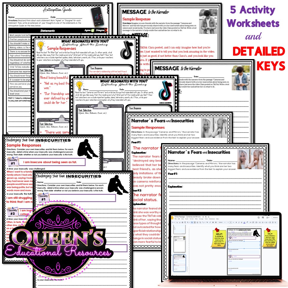 Tik Tok Reading Passage and Activities | Friendship | Insecurity ...