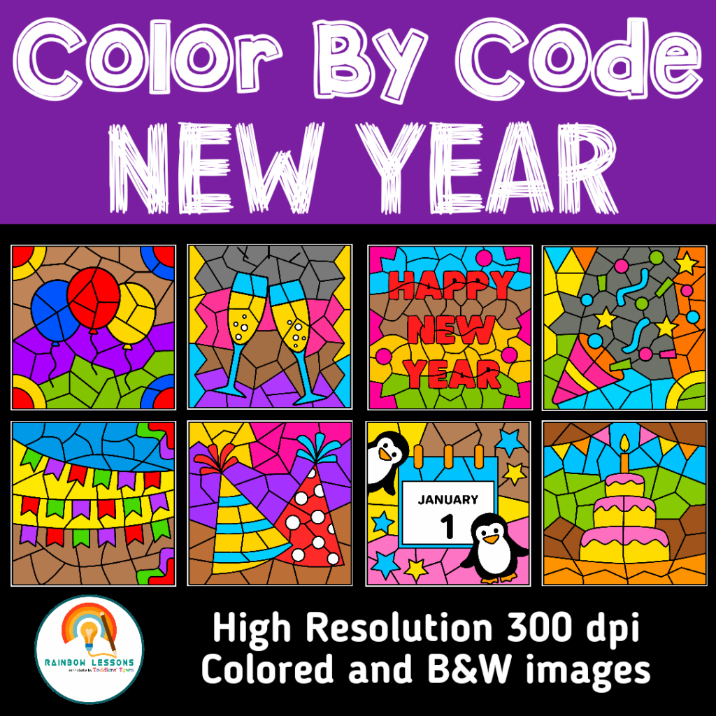 New Years Color By Number Clipart | New Year Clip Art | Color by Code ...