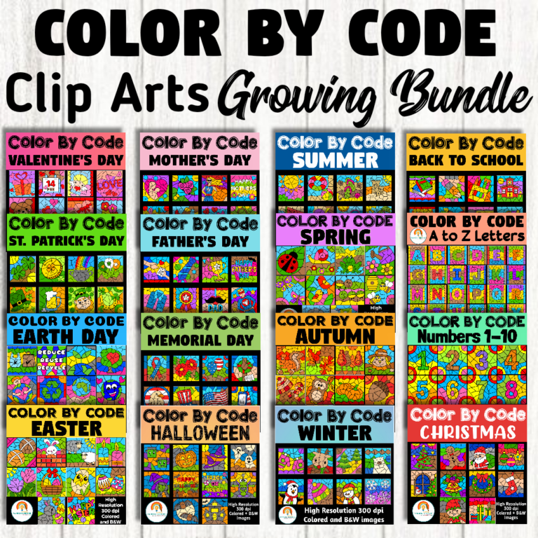 Color By Number Clipart Growing Bundle | Color By Code Clip Arts Bundle ...