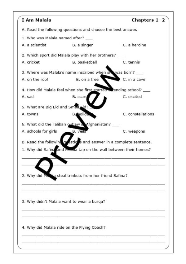 "I Am Malala" (Young Readers Edition) worksheets | Made By Teachers