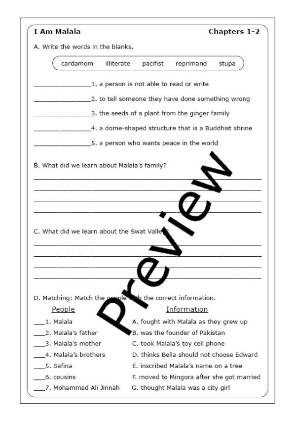 "I Am Malala" (Young Readers Edition) worksheets | Made By Teachers
