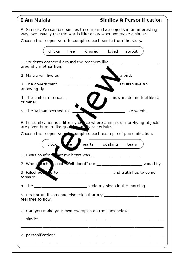 "I Am Malala" (Young Readers Edition) worksheets | Made By Teachers