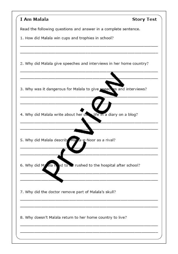 "I Am Malala" (Young Readers Edition) worksheets | Made By Teachers