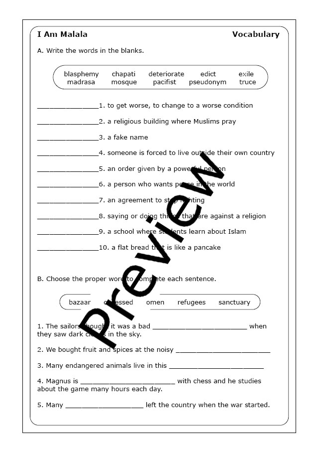 "I Am Malala" (Young Readers Edition) worksheets | Made By Teachers