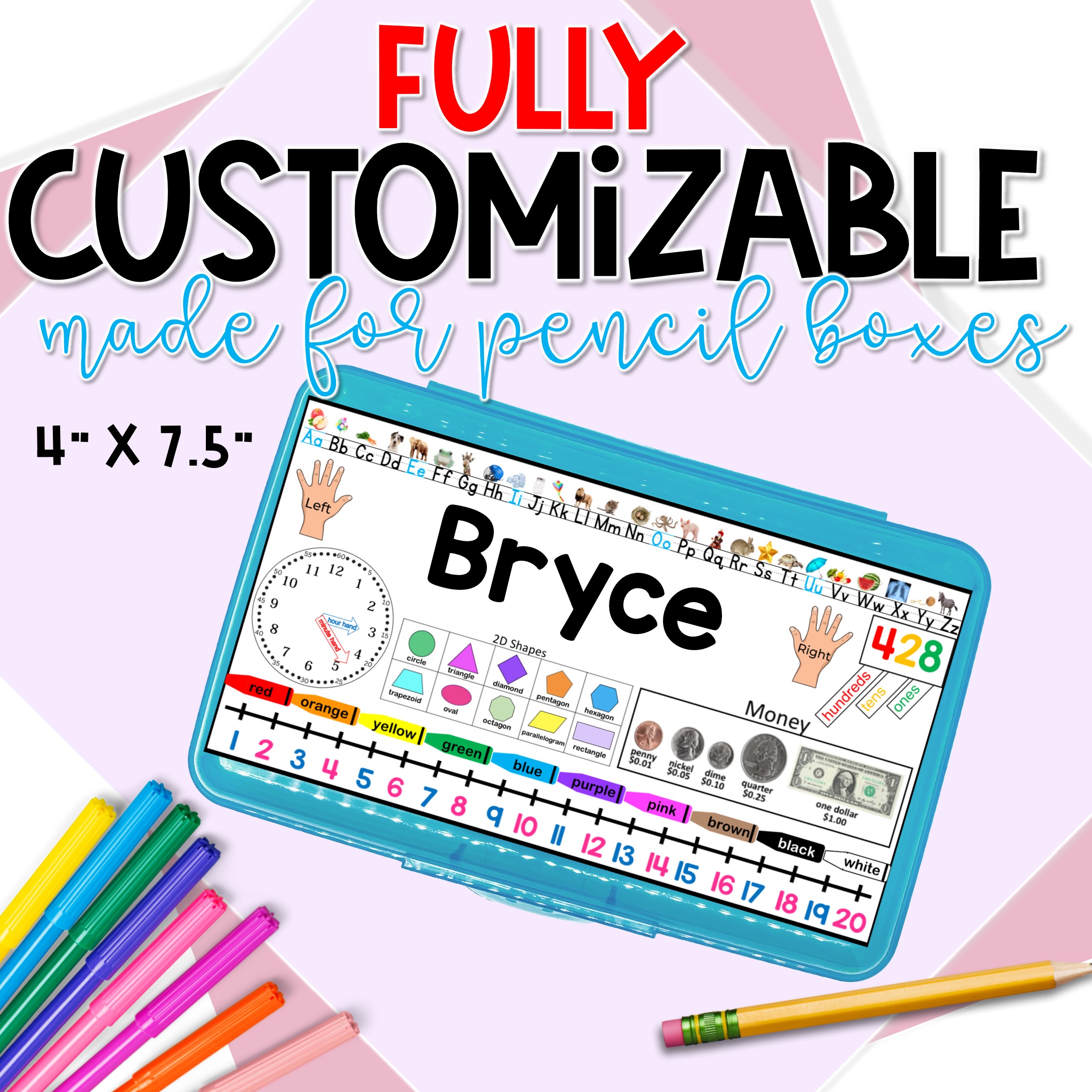 Pencil Box Name Tags Fully Customizable Editable Design Your Own | Made ...