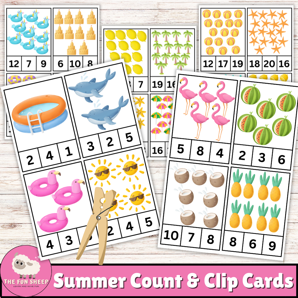 Summer Count and Clip Cards Numbers 1-20 | Math Activity for Pre-K and ...