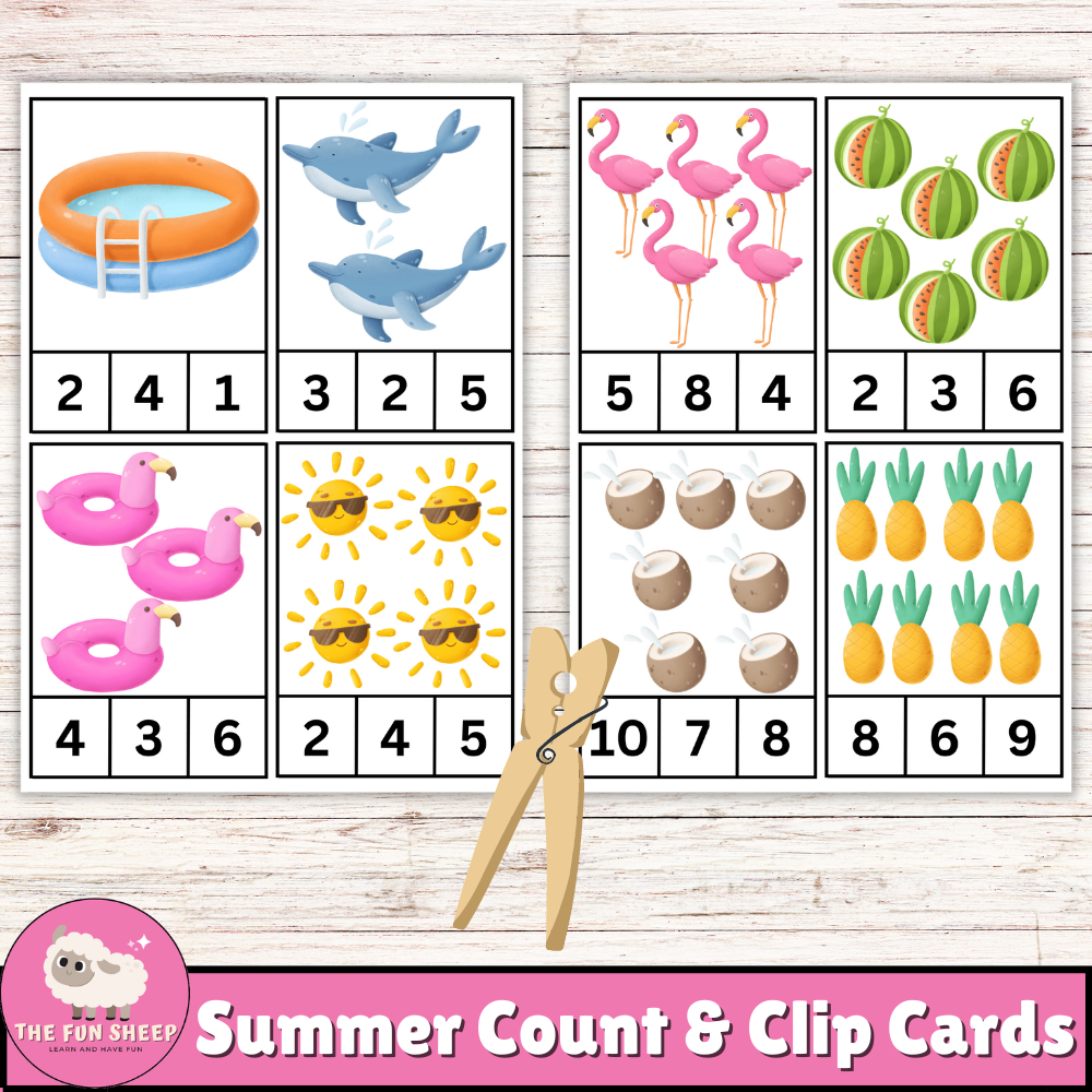 Summer Count and Clip Cards Numbers 1-20 | Math Activity for Pre-K and ...
