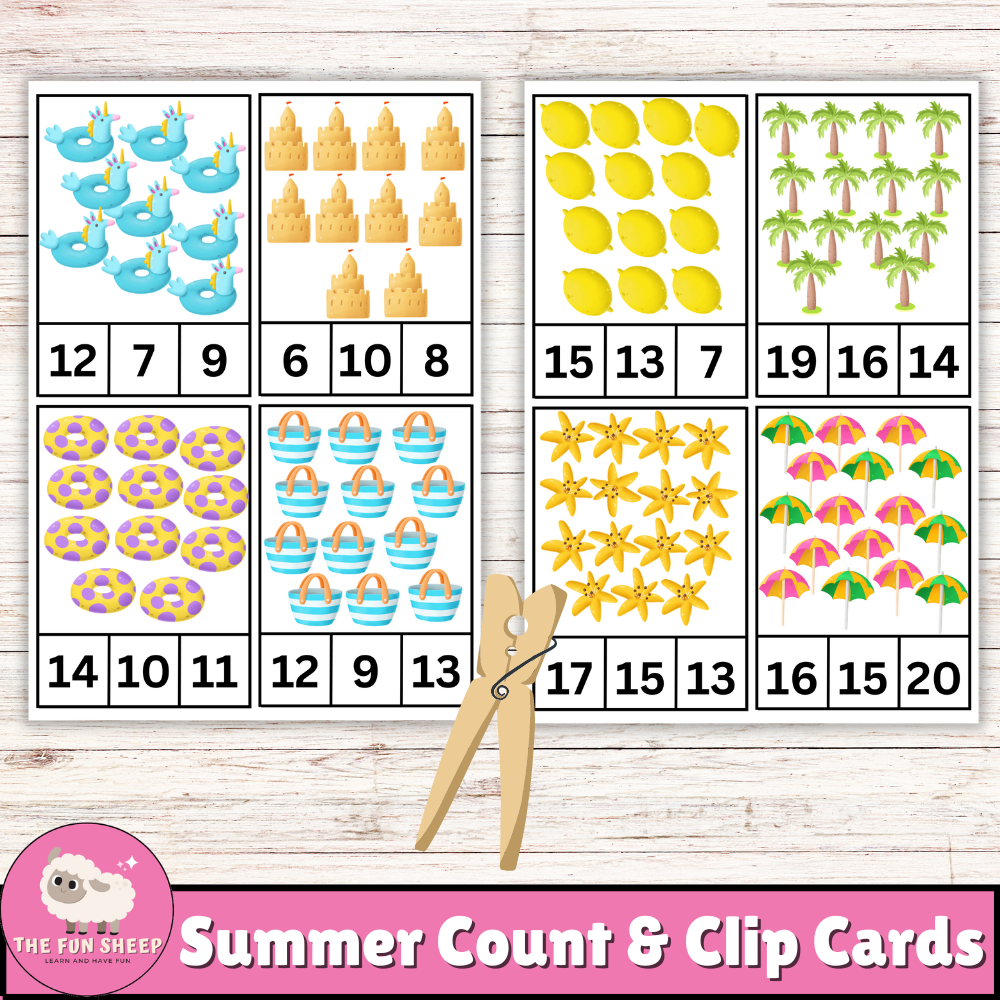 Summer Count and Clip Cards Numbers 1-20 | Math Activity for Pre-K and ...
