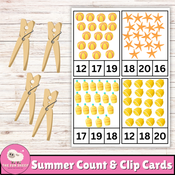 Summer Count and Clip Cards Numbers 1-20 | Math Activity for Pre-K and ...