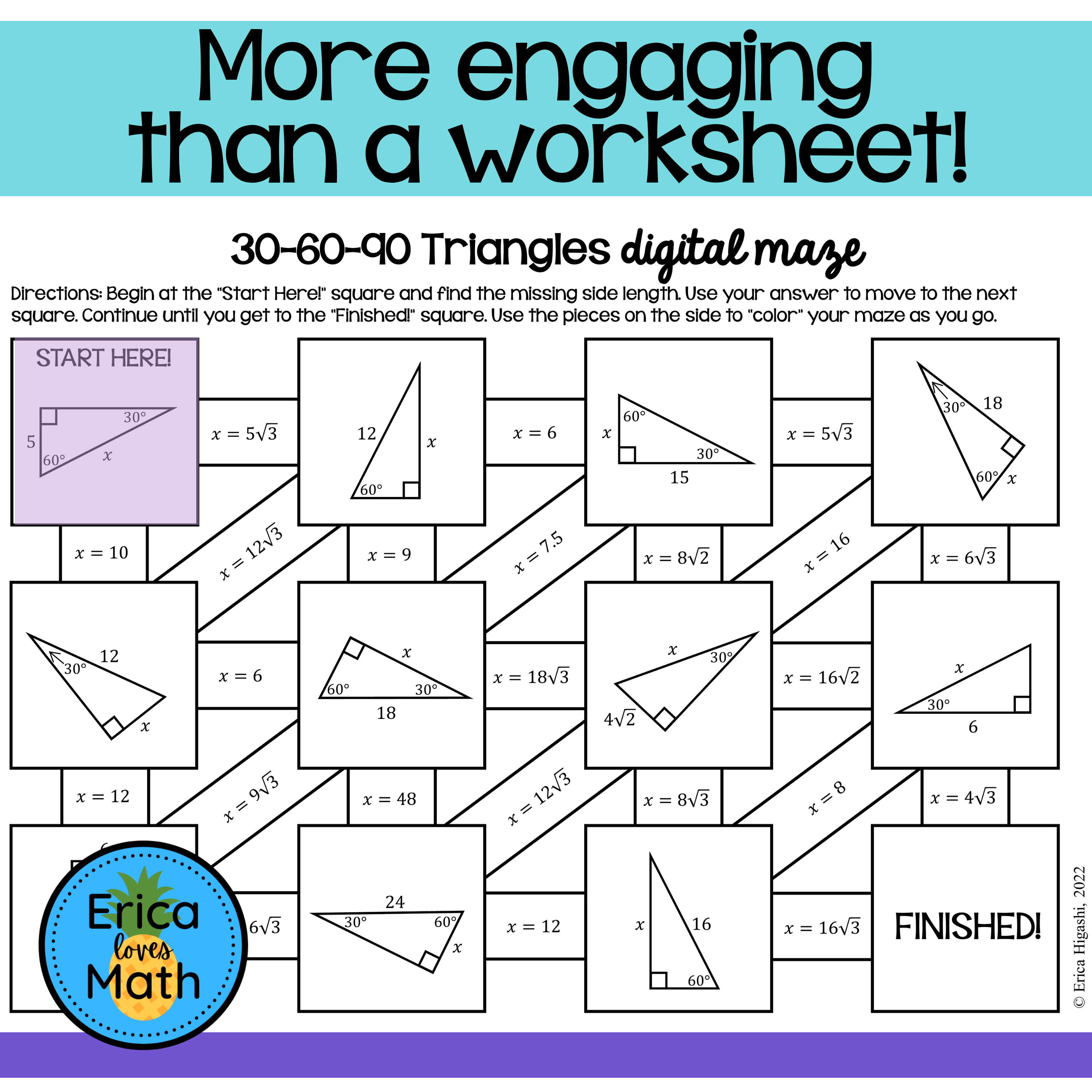 30-60-90 Special Right Triangles Digital Activity Maze | Made By Teachers