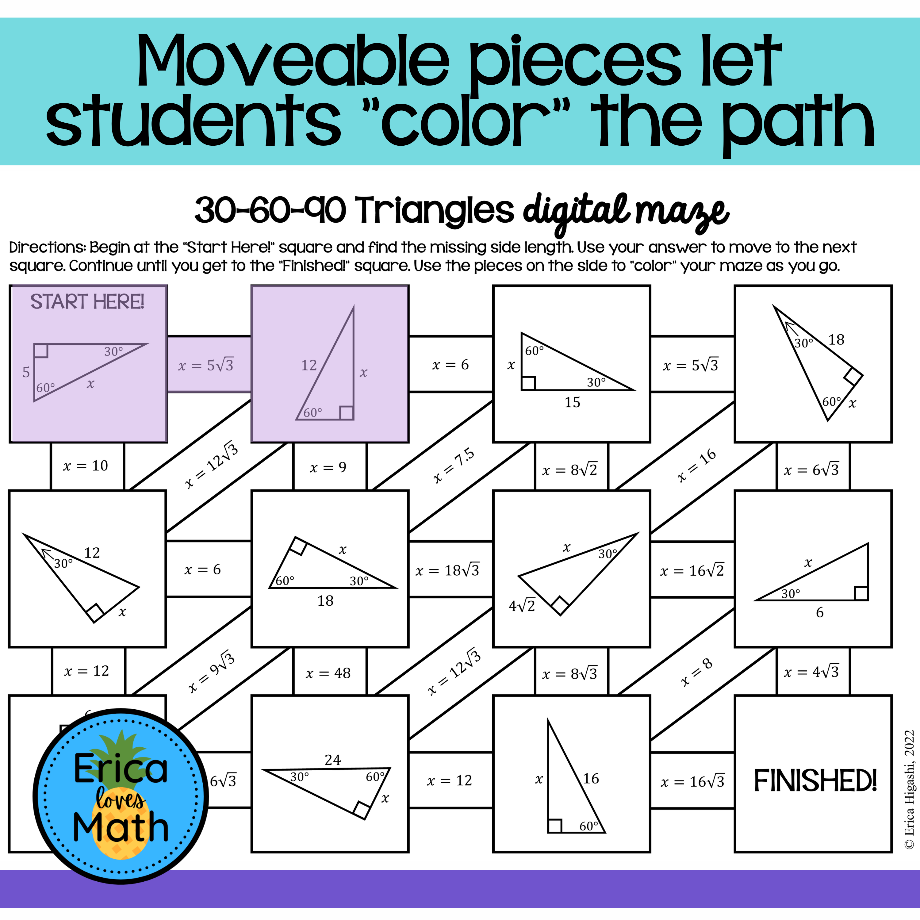 30-60-90 Special Right Triangles Digital Activity Maze | Made By Teachers