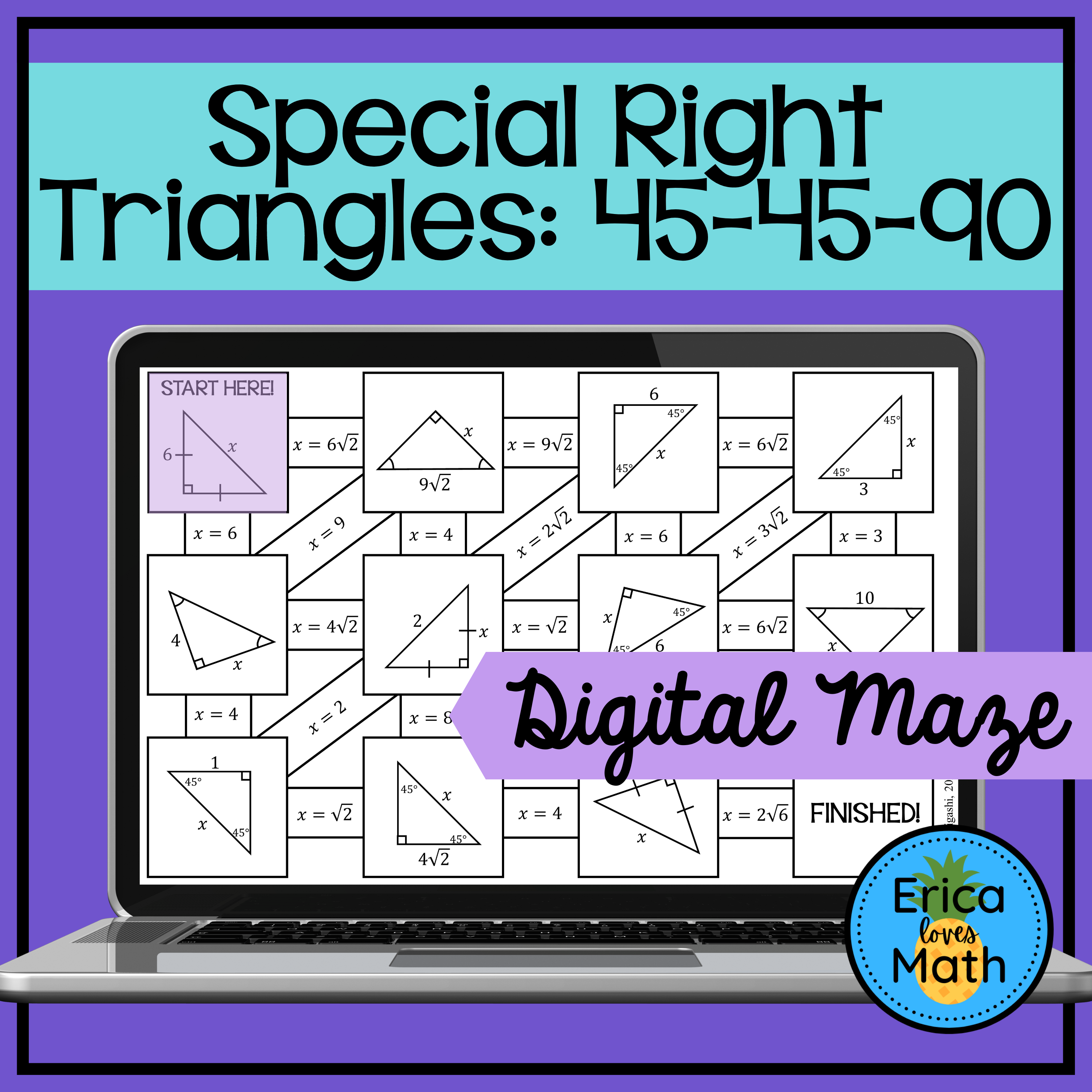 45-45-90 Special Right Triangles Digital Activity Maze | Made By Teachers