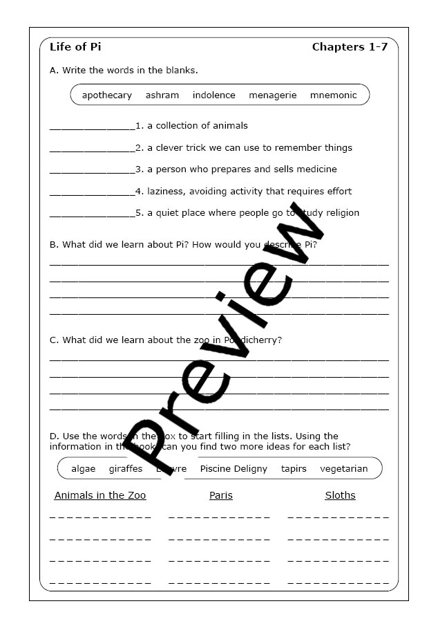 Yann Martel "Life of Pi" worksheets | Made By Teachers