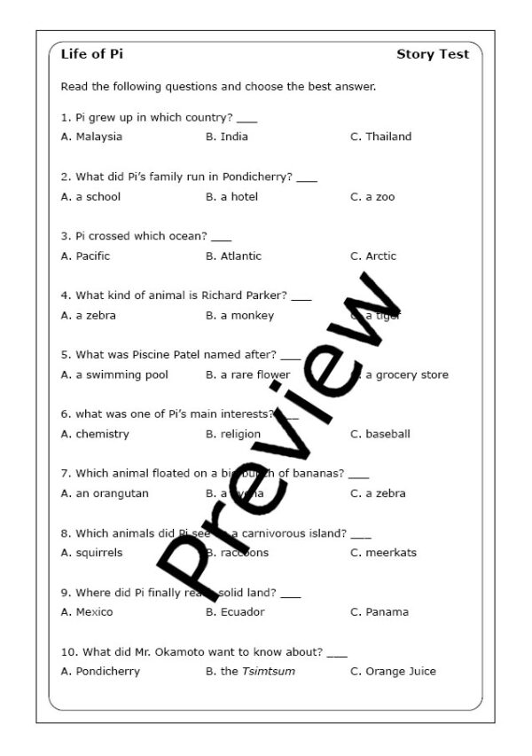 Yann Martel "Life of Pi" worksheets | Made By Teachers