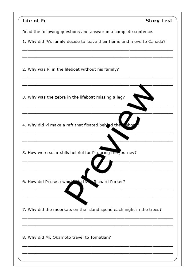 Yann Martel "Life of Pi" worksheets | Made By Teachers