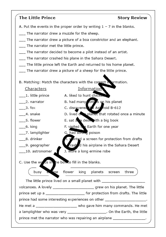 Antoine de Saint-Exupery "The Little Prince" worksheets | Made By Teachers