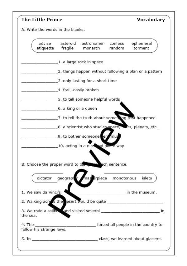 Antoine de Saint-Exupery "The Little Prince" worksheets | Made By Teachers