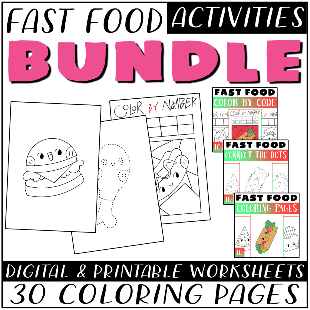 Fast Food Activity Bundle, Fast Food Coloring Pages, Color By Number ...