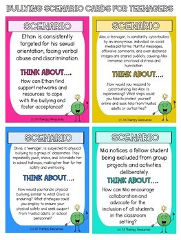 Bullying Lesson & Scenario Cards for Teenagers I Counseling Lesson ...