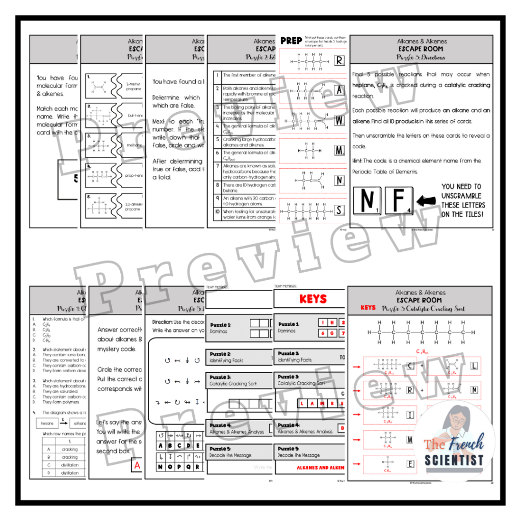 CHEMISTRY Alkanes & Alkenes Escape Room Activity [Printable PDF] | Made ...
