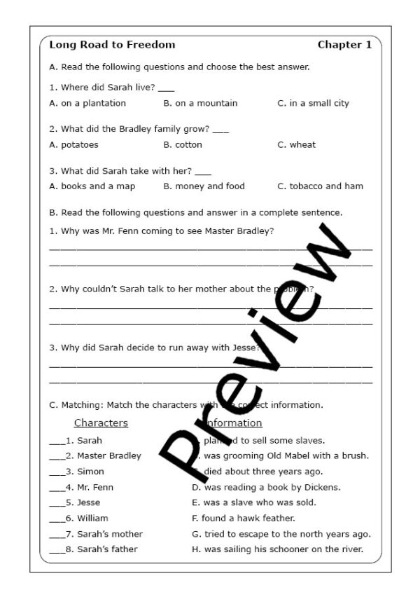 Kate Messner "Long Road to Freedom" (Ranger in Time #3) worksheets ...