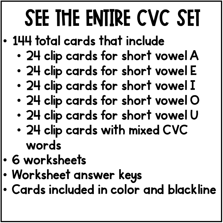 CVC Words with Short A Phonics Clip Cards Free | Made By Teachers
