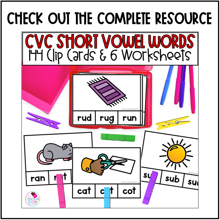 CVC Words with Short A Phonics Clip Cards Free | Made By Teachers