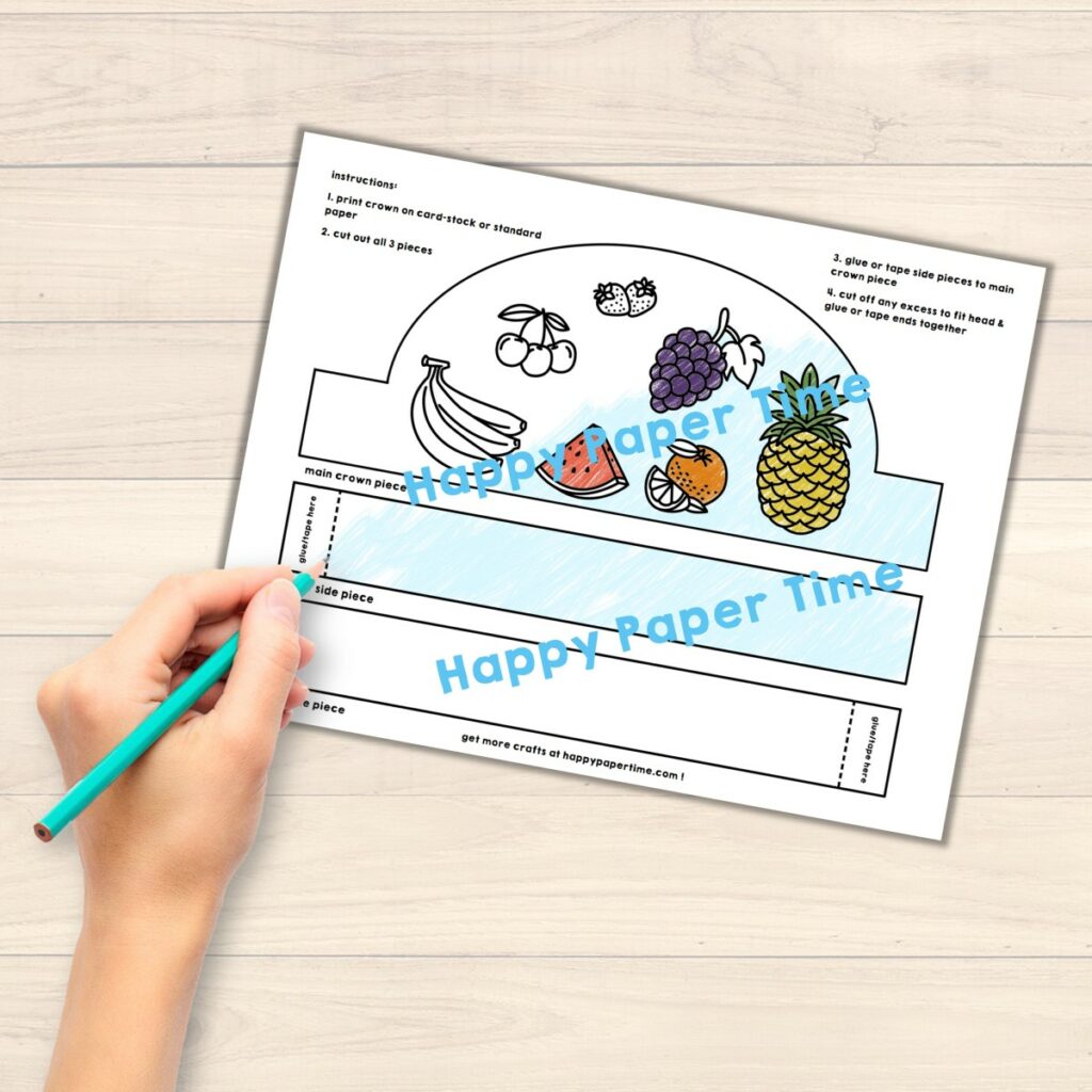 Fruits Summer Paper Crown Headband Printable Coloring Spring Craft ...