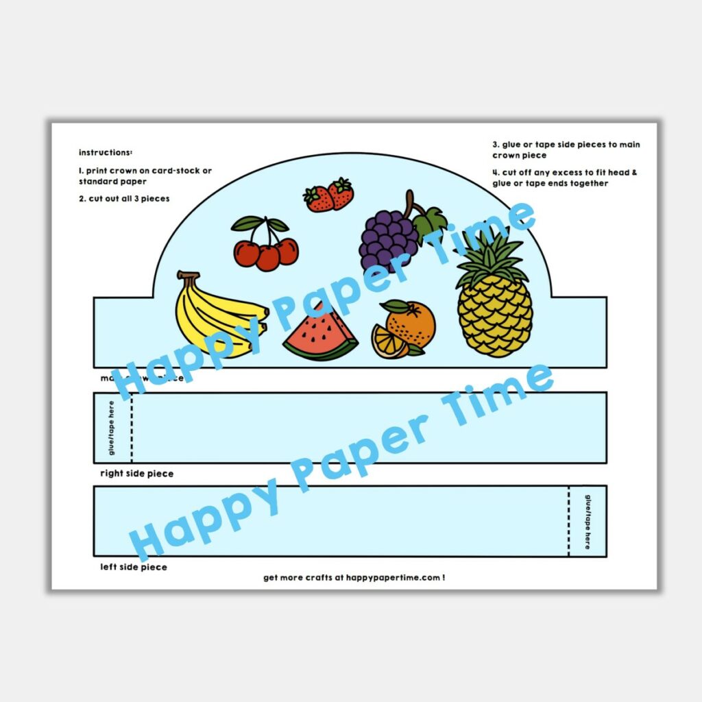 Fruits Summer Paper Crown Headband Printable Spring Craft Activity No ...