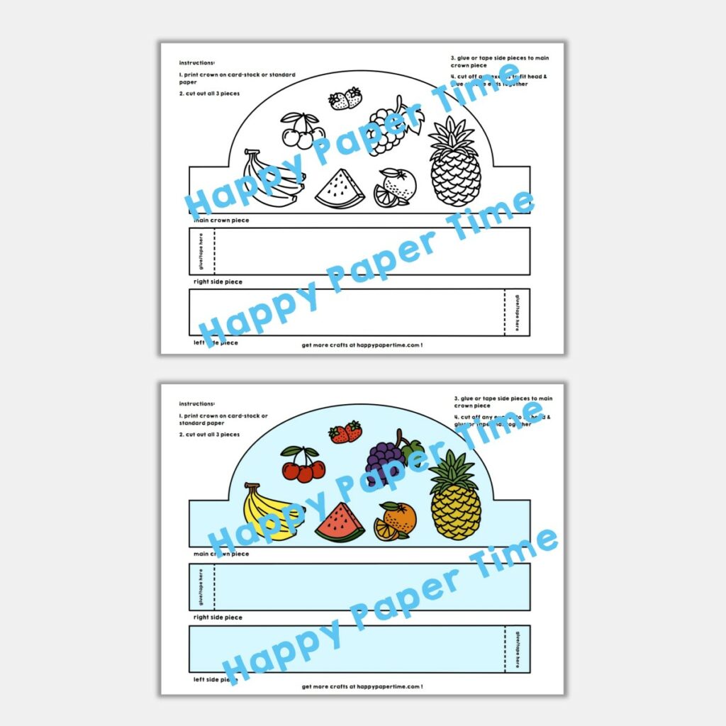 Fruits Summer Paper Crown Headband Printable Coloring Spring Craft ...