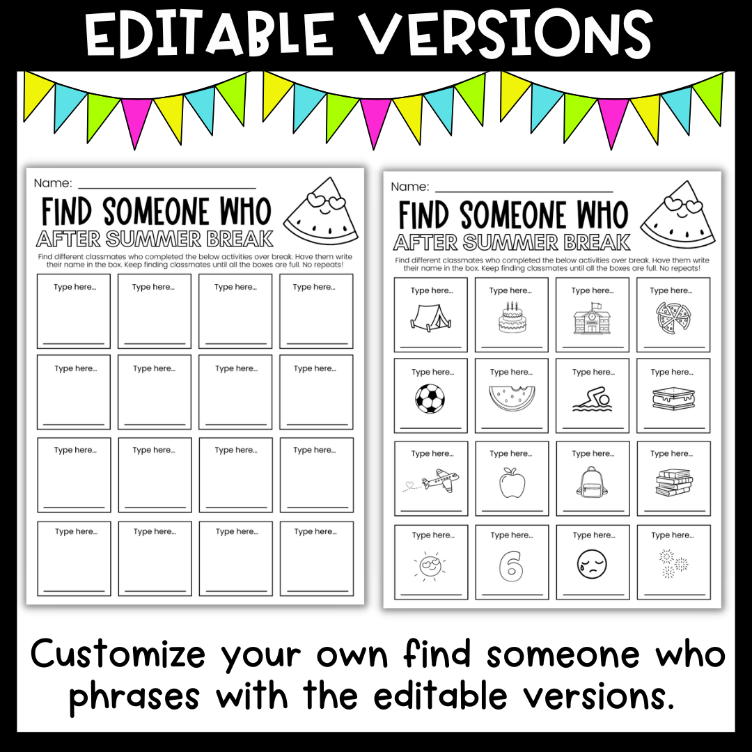 Back to School / After Summer Break - Find Someone Who Editable ...