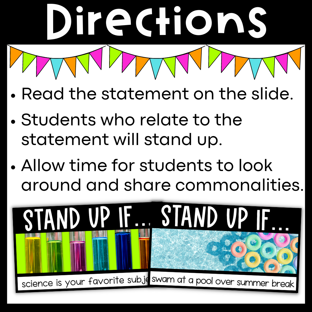 Back to School / After Summer Break Activity - Stand Up Sit Down Game ...