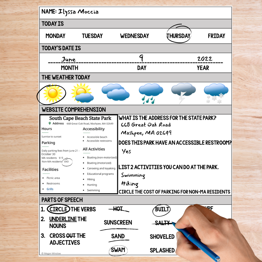 June Life Skills Morning Work - Summer Edition - Special Education - U ...