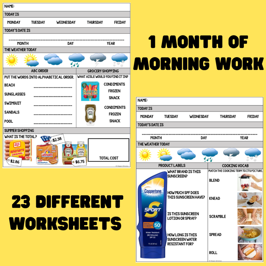 June Life Skills Morning Work - Summer Edition - Special Education - U ...