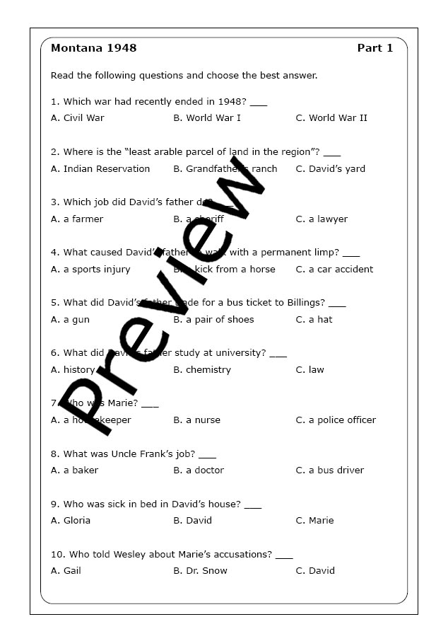 Larry Watson "Montana 1948" worksheets | Made By Teachers