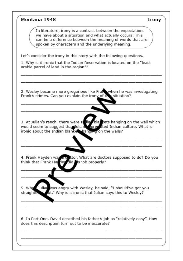 Larry Watson "Montana 1948" worksheets | Made By Teachers