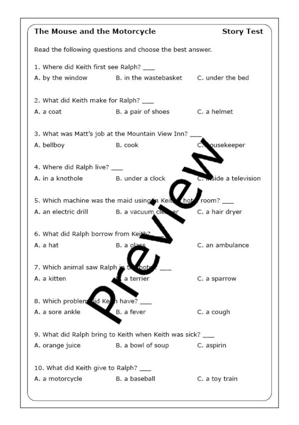 Beverly Cleary "The Mouse and the Motorcycle" worksheets | Made By Teachers