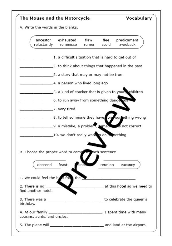 Beverly Cleary "The Mouse and the Motorcycle" worksheets | Made By Teachers
