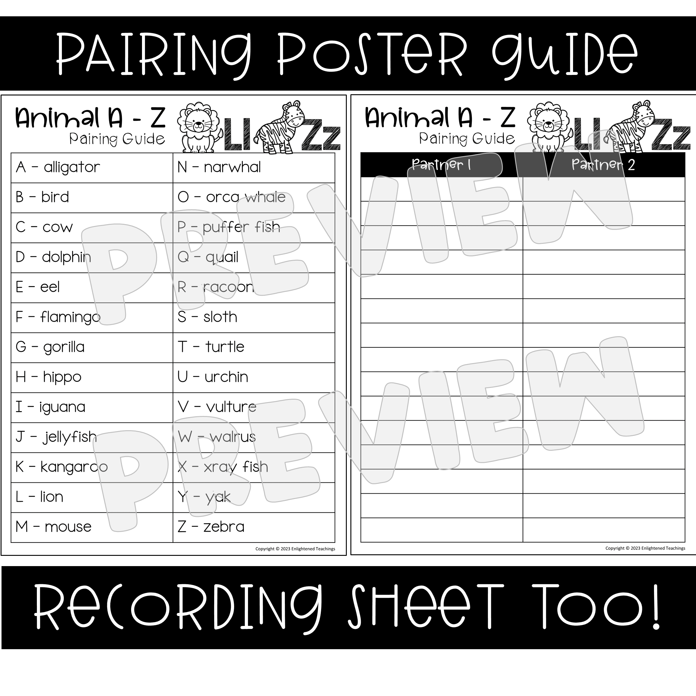 Student Pairing Cards, Partner Cards, Picking Partners - Animals A-Z ...