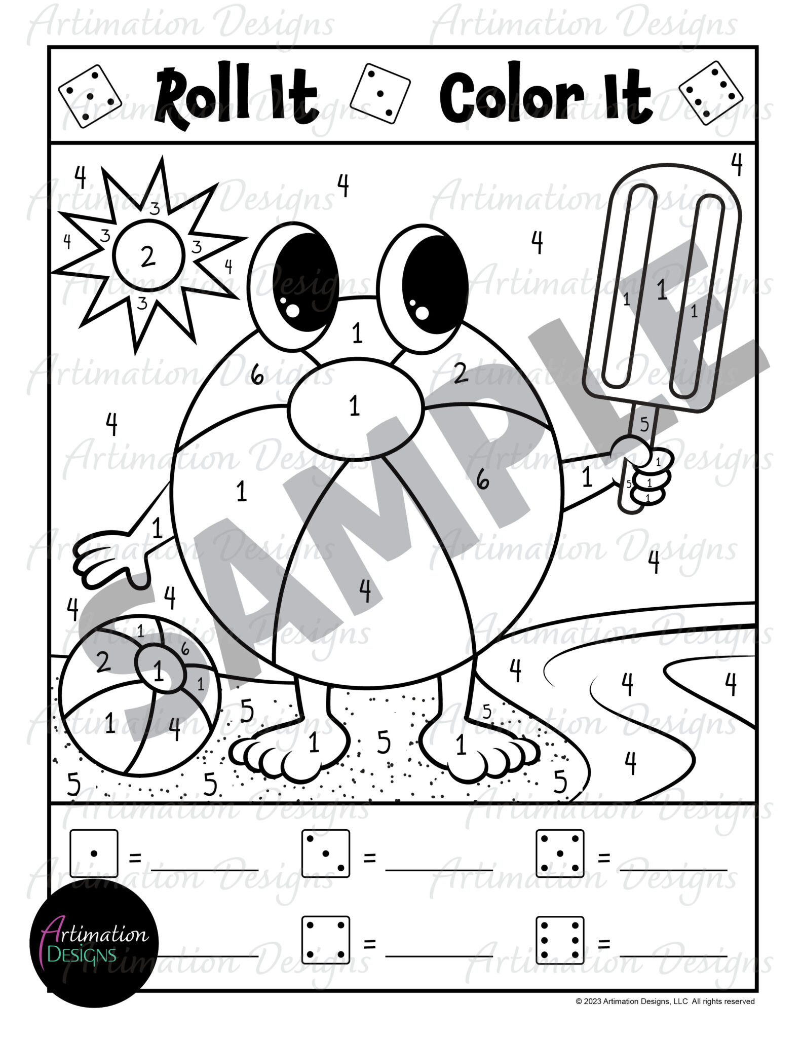 Summertime Color by Number | Summer Coloring Pages | Roll and Color ...