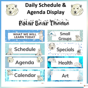 Polar Bear Theme Daily Schedule Cards Editable | Made By Teachers