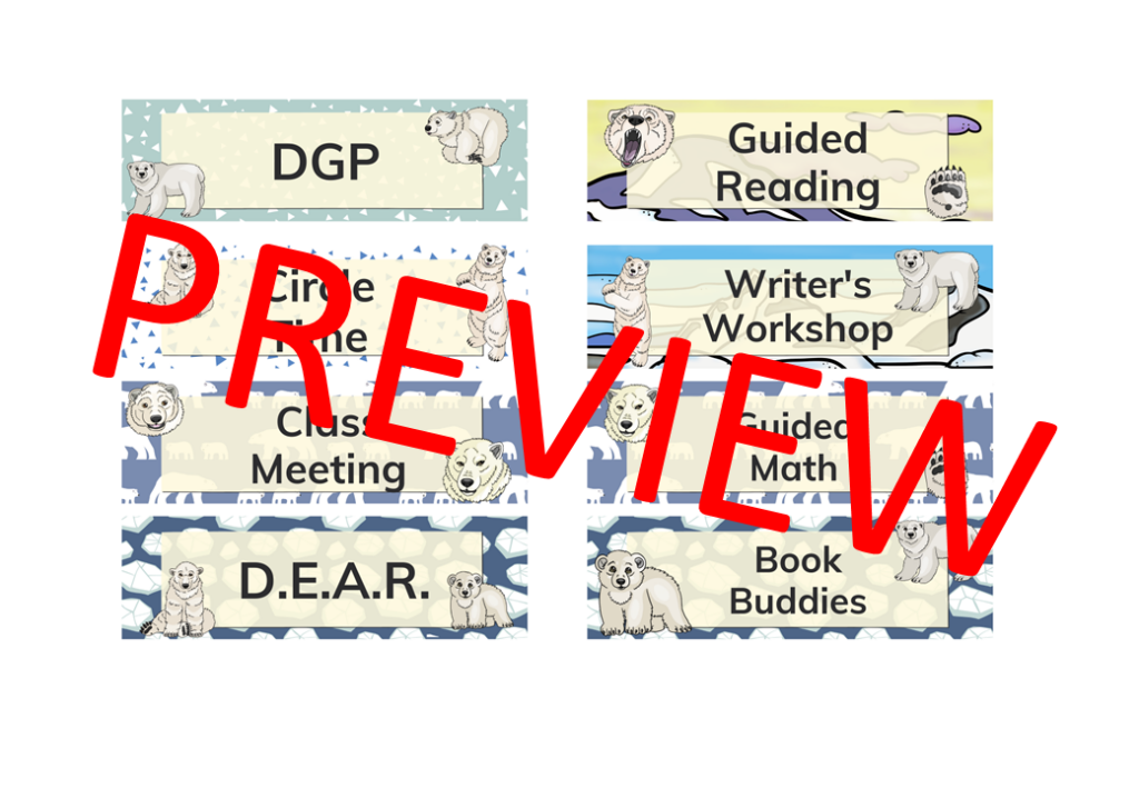 Polar Bear Theme Daily Schedule Cards Editable | Made By Teachers