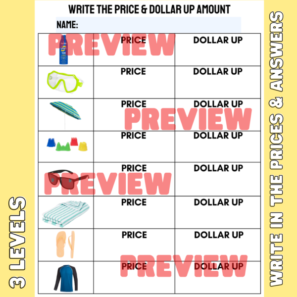 Dollar Up Shopping Worksheets - Beach Store - Life Skills - Made By ...